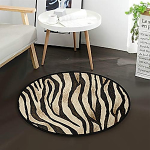 ALAZA Vintage Zebra Print Animal Non-Slip Round Area Rug for Bedroom Living Room Study Playing Floor Mat Carpet, 3' Diameter