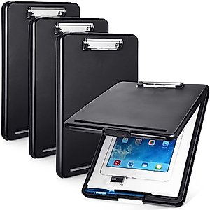 4 Pieces Clipboard with Storage Plastic Storage Clipboard Nursing Clipboard Foldable Clip Board with Low Profile Clip for Student Teacher Nurse Employee, Letter Size 9.5 x 13.5 Inch