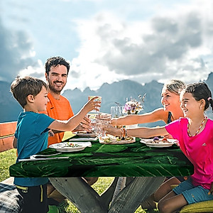 Picnic Table Cover with Bench Covers Elastic Edges, Green Leaves Fitted Table Cover, Outdoor Patio Camping Essentials 72 Inch 3PCS, Waterproof Fitted Tablecloth with Drawstring Bag