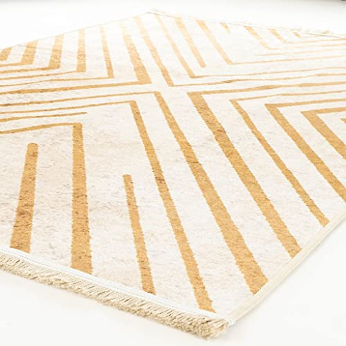 Alfa Rich Rugs, 5x7 Area Rug, Cream - Gold Rug, Non-Slip, Soft, Machine Washable, Living Room Rugs