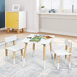 Costzon Kids Table and Chair Set, Wooden Table Furniture for Toddler Drawing Reading Arts Crafts Snack Time, Boys & Girls Gift for Playroom School Home, 3 Piece Children Activity Table Set (White)