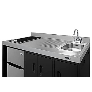 Summit Appliances CK54SINKR 54" Wide All-In-One Kitchenette, Sink and Faucet, 2-door Refrigerator-freezer, 2-burner Smooth-top Cooktop, Indicator Lights, Storage Compartments