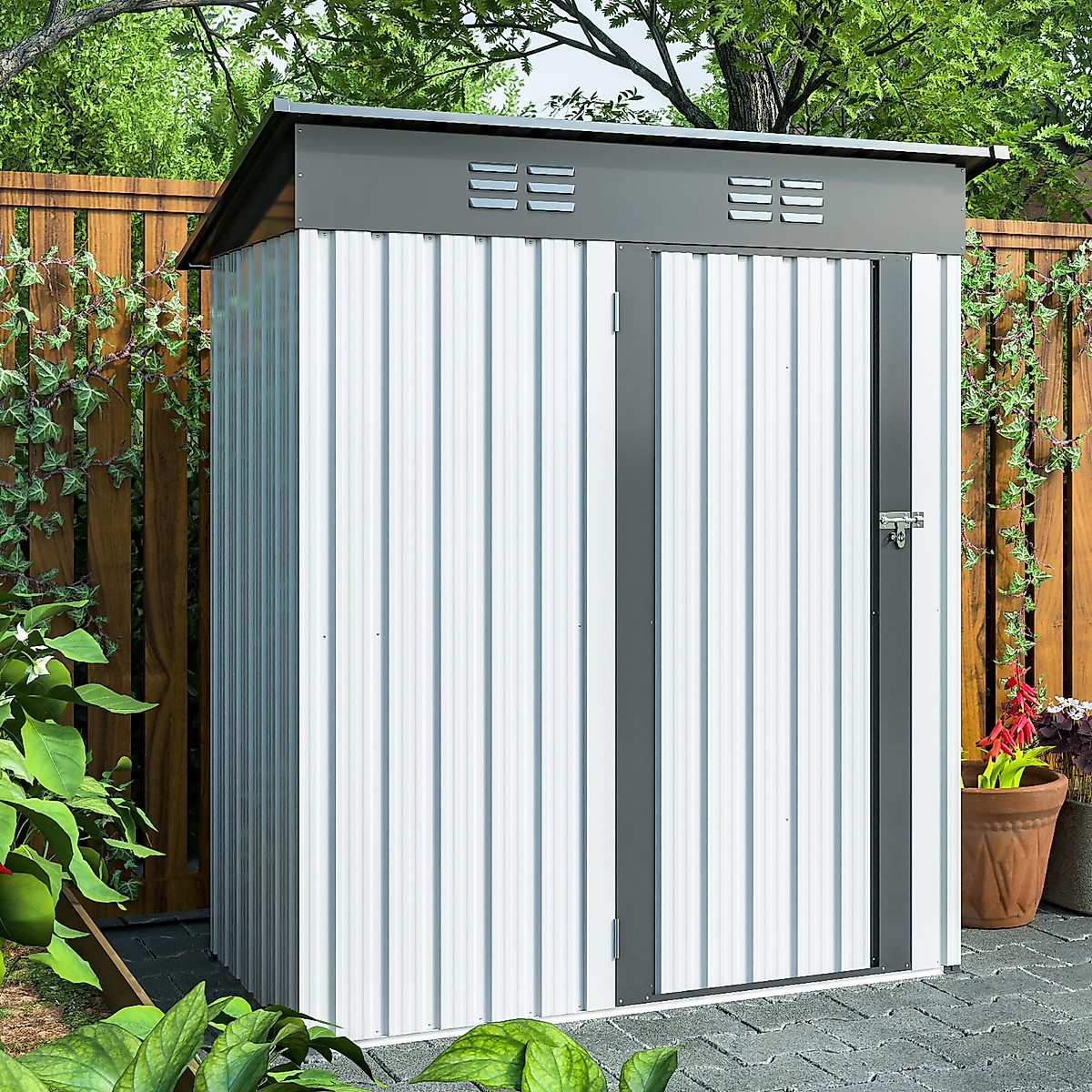 Morhome 5x3 FT Outdoor Storage Shed,Tool Garden Metal Sheds with Lockable Door,Outside Waterproof Galvanized Steel Storage House for Backyard Garden, Patio, Lawn