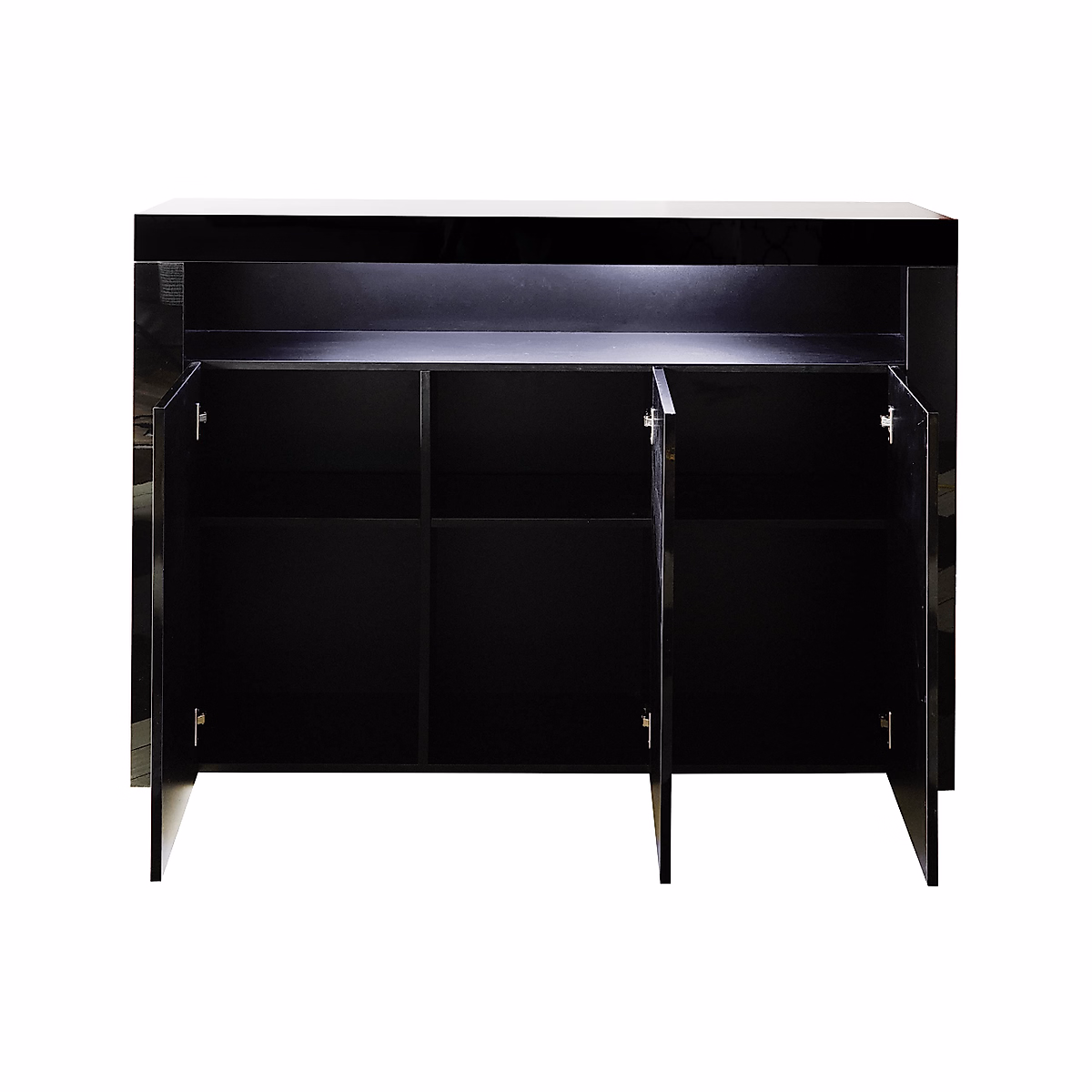 SZUBEE Modern Black High Gloss Sideboard Storage Cabinet with LED Light-Versatile Kitchen and Dining Room Buffet Cupboard with 3 Doors and TV Stand Function