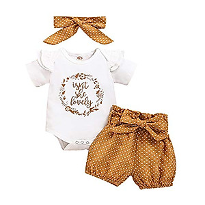 Newborn Baby Girl Clothes Outfits Cute Baby Ruffle Romper Pants with Headband Summer Clothing Set (Khaki, 12-18 Months)