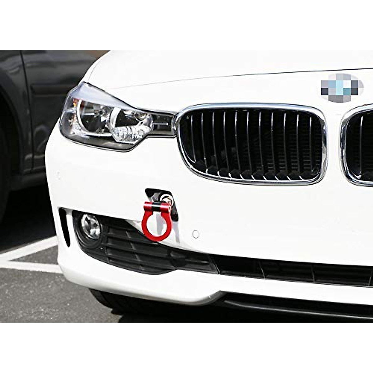 iJDMTOY Red Track Racing Style Tow Hook Ring Compatible With BMW 1 2 3 4 5 X1 X3 X4 X5 X6 Series, Compatible With MINI Cooper F54 F55 R60 R61, Made of Lightweight Aluminum