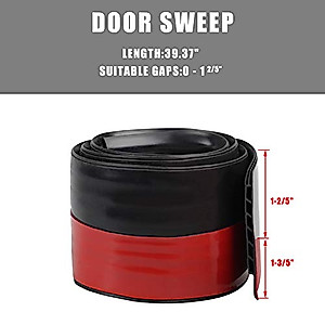 Upgraded Door Draft Stopper for Large Gap,Widened Door Sweep Seal Gap Up to 1-2/5" for Interior, Exterior and Garage Doors- Keeping Draft,Dust, Noise, Unwanted Light and Pests Out, 3" W x 37" L,Black