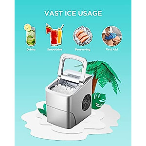 Ice Makers Countertop - Silonn Portable Ice Maker Machine for Countertop, Make 26 lbs Ice in 24 hrs, 2 Sizes of Bullet-Shaped Ice with Ice Scoop and Basket, Grey