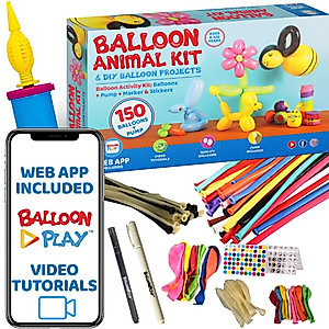 Deluxe Balloon Animal Kit with Web App 150 Balloons Balloon Pump Stickers Markers