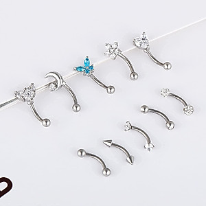 EVISPOL 10Pcs 16G Rook Piercing Jewelry for Women Men, Eyebrow Rings Curved Barbell 316L Stainless Steel Belly Lip Rings CZ Daith Cartilage Earrings Tragus Helix Piercing Jewelry-6MM-Silver
