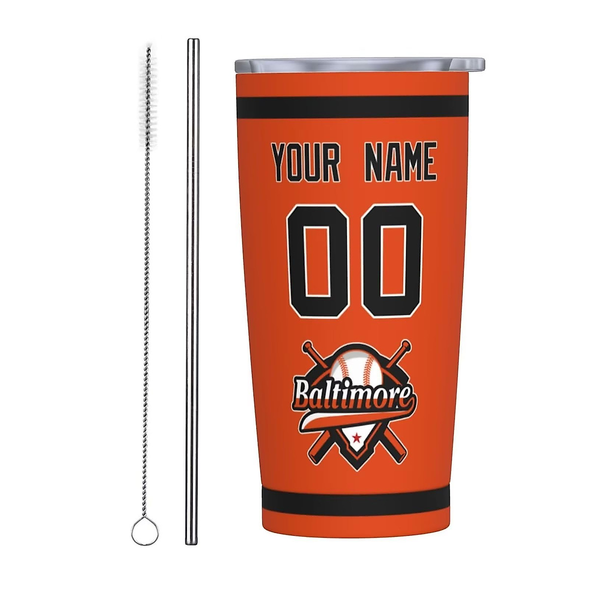 Baltimore Custom Baseball 20oz Tumbler,Add Personalized Name And Number,Personalized Travel Coffee Mug, Stainless Steel, Insulated, Keep Drinks Cold And Hot,Gifts For Baseball Fans