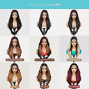 GLAM21USA HD Lace Front Straight Curly Wig 13X6 Glueless Invisible Transparent Frontal Wig Long Human Hair Blend PrePlucked Hairline Swiss-Lace Synthetic Wigs - Tastee (28 Inch, 1B-OFFBLACK)