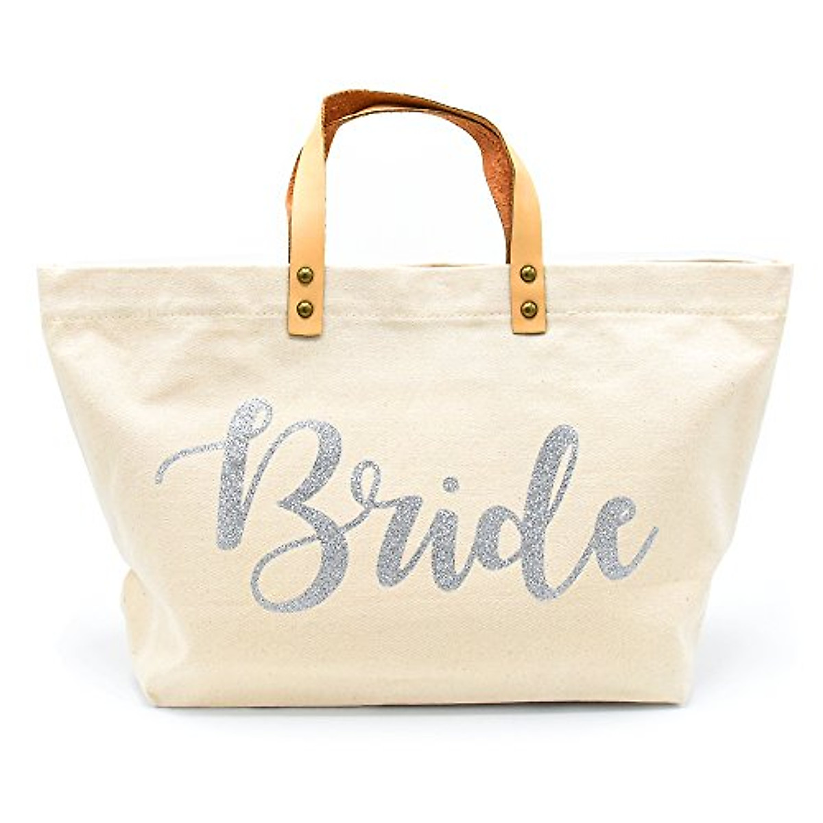 PumPumpz" Bride/Mrs" Bridal Tote Bag Natural white and glittery for Wedding Gifts. (Bride Sliver)