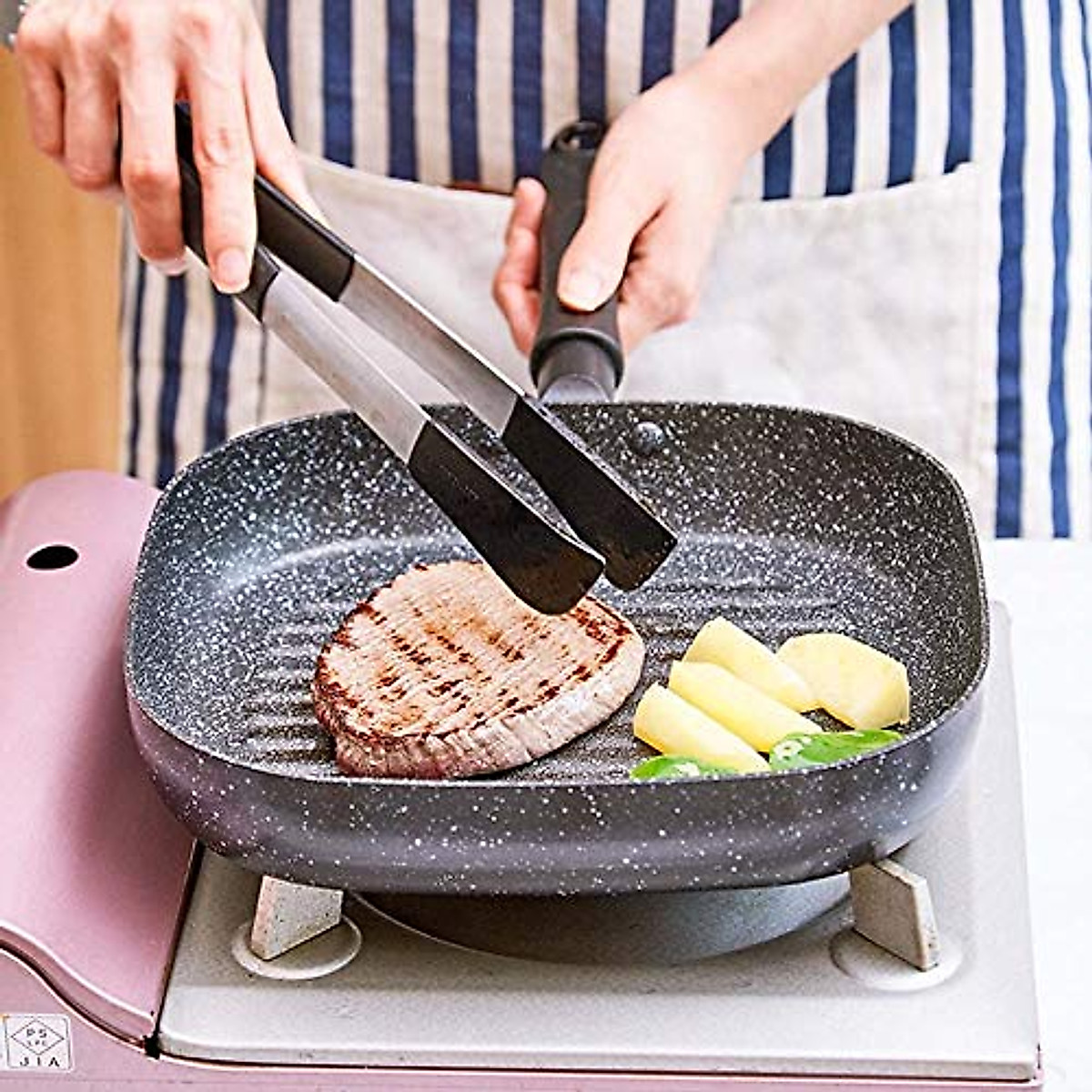 9in Aluminum Non-Stick Square Grill Pan Steak Fry Pans Multi-Function Snowflake Striped Frying Pan