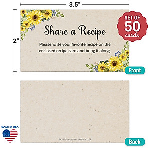 321Done Sunflower Share a Recipe Card (Set of 50) 3.5x2 - Kraft - Little Recipe Request Card for Bridal Shower Invitation, Keepsake, Heavy Cardstock, Matching Recipe Cards - Made in USA