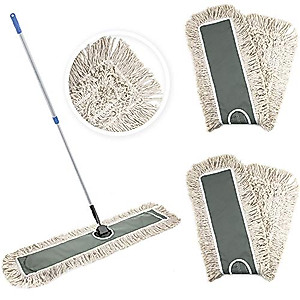 JINCLEAN 36" Industrial Class Cotton Floor Dust Mop with 2 Pack of Refills | Dry to Attract Dirt, dust, Laminated Hardwood Floor, Garage epoxy, Tile, Bamboo Telescopic Pole Height Max 59"