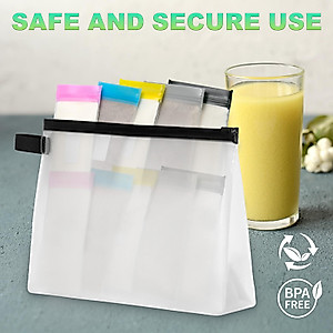 Tinrbip Protein Powder Container To Go, 25Pcs Protein Powder Travel Containers Set Include 21Pcs Single Dose Bags and 4Pcs Large Zip Up Bags, 2Pcs Funnels, 4Pcs Spoons and Sheet Labels, Spring Buckle