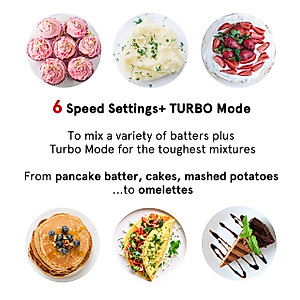 Gourmia GHM2530 Illuminating Electric Hand Mixer with 6 Speeds + Turbo Mode - Powerful 300-Watt Motor - Integrated LED Spotlight - Includes Beater Whisks & Dough Hooks