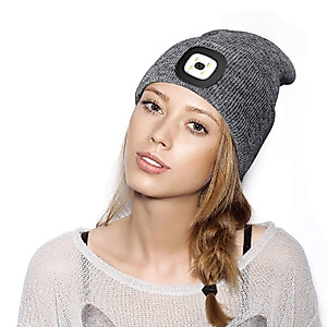 PRAVETTE Unisex Beanie with Light Gifts for Men Dad Father Husband USB Rechargeable Hands Free LED Headlamp Cap Mens Gifts