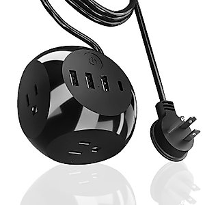 Ceptics USB C Power Strip Cube Compact Size, 21W 3 Outlets + 4 USB Ports (3 USB and 1 USB-C) Portable Design, Compact for Travel, Cruise Ship, Office - White - Powerful (Black)