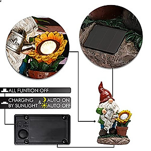 TERESA'S COLLECTIONS Sunflower Garden Gnomes Decorations for Yard with Solar Lights, Large Cute Garden Sculptures & Statues Outdoor Gnome Gifts for Front Porch Patio Lawn Ornaments, 11.4"