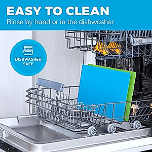 Extra Thick Flexible Plastic Cutting Board Mats With Holes For Hanging And Food Icons & "EZ-Grip" Waffle Back, (Set of 4) Dishwasher Safe