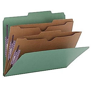 Smead Pressboard Classification File Folder with SafeSHIELD Fasteners, 2 Pocket Dividers, 2" Expansion, Letter Size, Green, 10 per Box (14083)