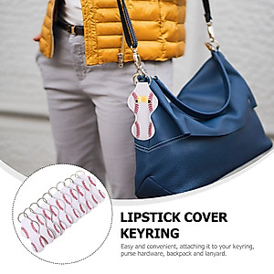 Lurrose 10Pcs Lipstick Holder Neoprene Key Chain Baseball Design Lip Gloss Balm Case Portable Key Holder Hanging Pendants