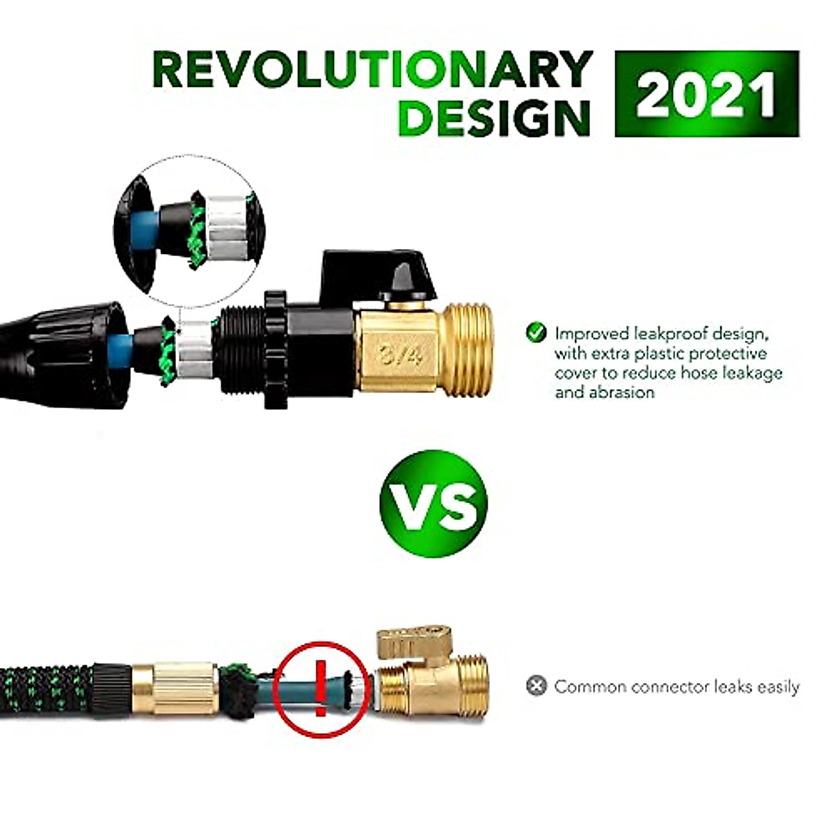 WOHOUS Expandable Garden Hose 100ft - 9 Function Spray Nozzle and 4-Layer Latex Core with 3/4" Solid Brass Fittings, Anti-Leakage Retractable Garden Hose (100 FT- Green)