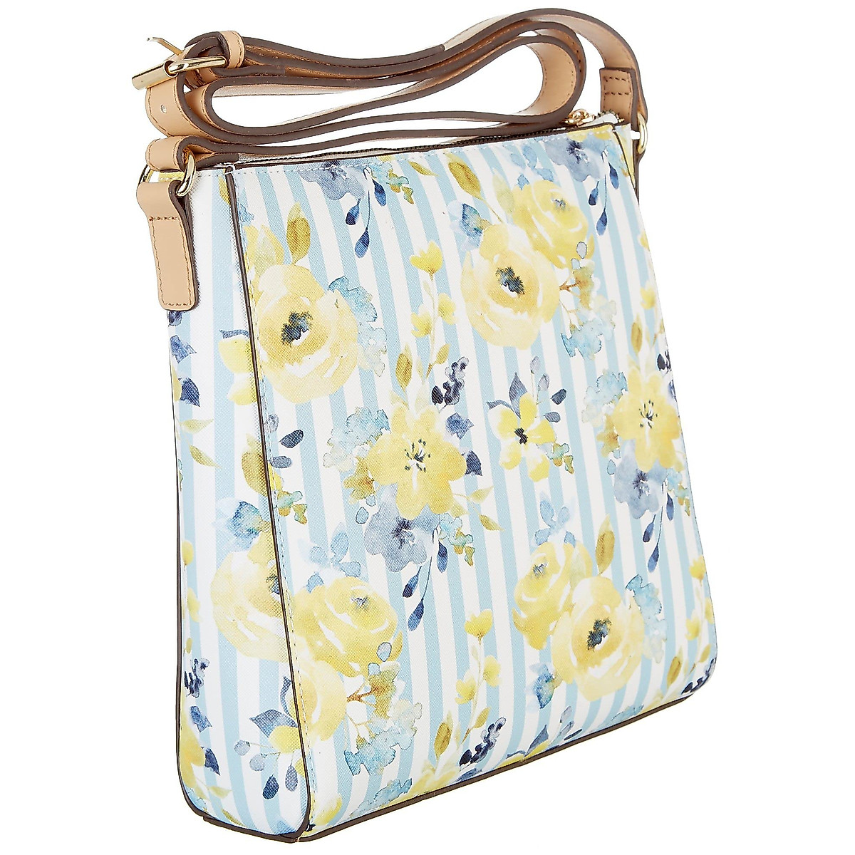 Nanette Lepore Harriett Print Crossbody with Mirror Key Ring Stripe Floral One Size