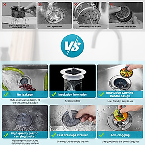 Hibbent 3 in 1 Kitchen Sink Drain Strainer, Stainless Steel Wrapped Shell Drain Stopper Combo, Pop Up Sink Stopper, Anti-Clogging Basket Strainer with Handle for US Standard 3-1/2" Drain