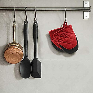 Nuscen 2 Pcs Mini Oven Gloves,Heat Resistant 500 Degrees, Oven Mitts,Cotton Neoprene Non-Slip Grip, Hanging Loop, for Microwave BBQ, Kitchen, Baking,Grilling/Machine Washable (Red)