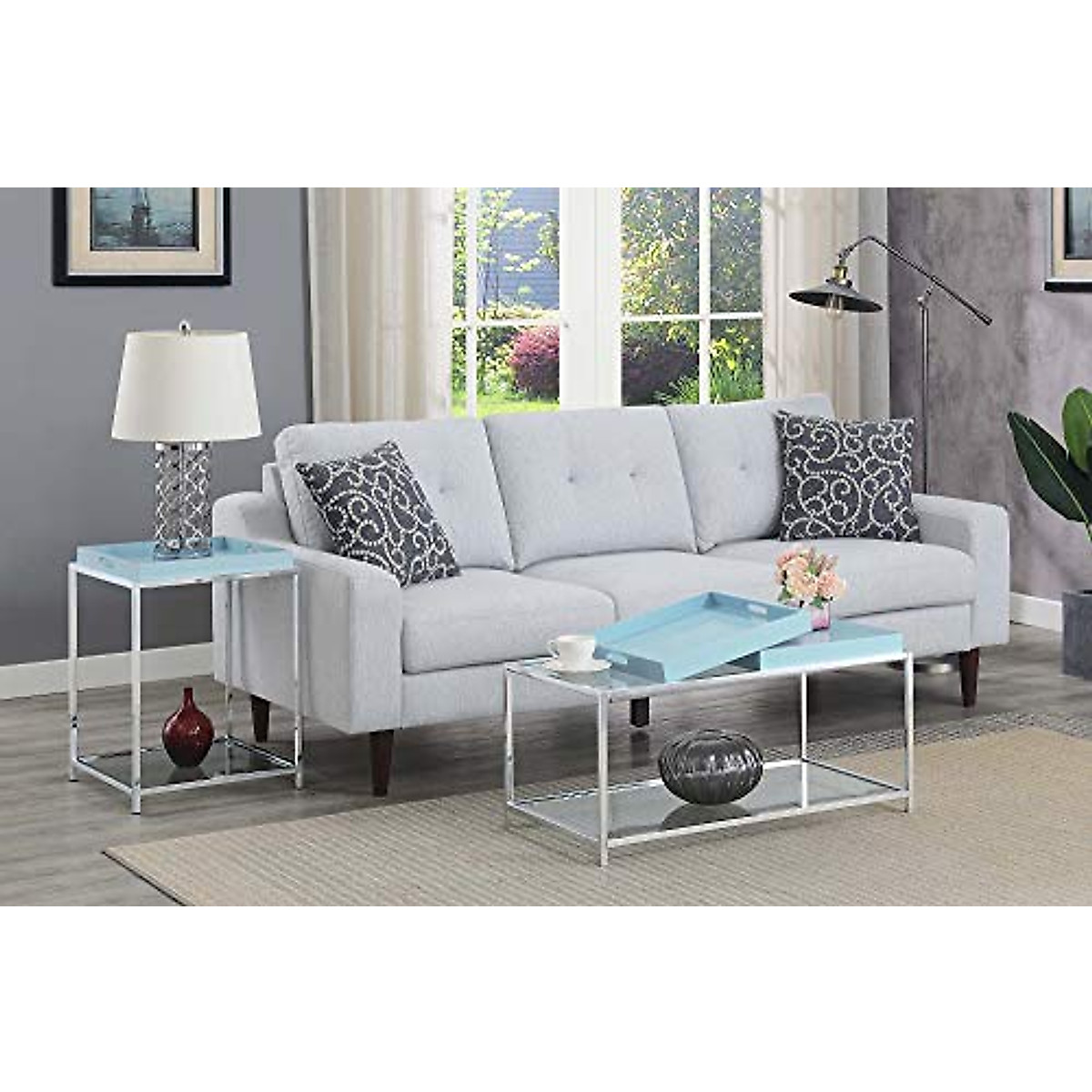 Convenience Concepts Palm Beach Coffee Table with Removable Trays and Shelf, Sea Foam