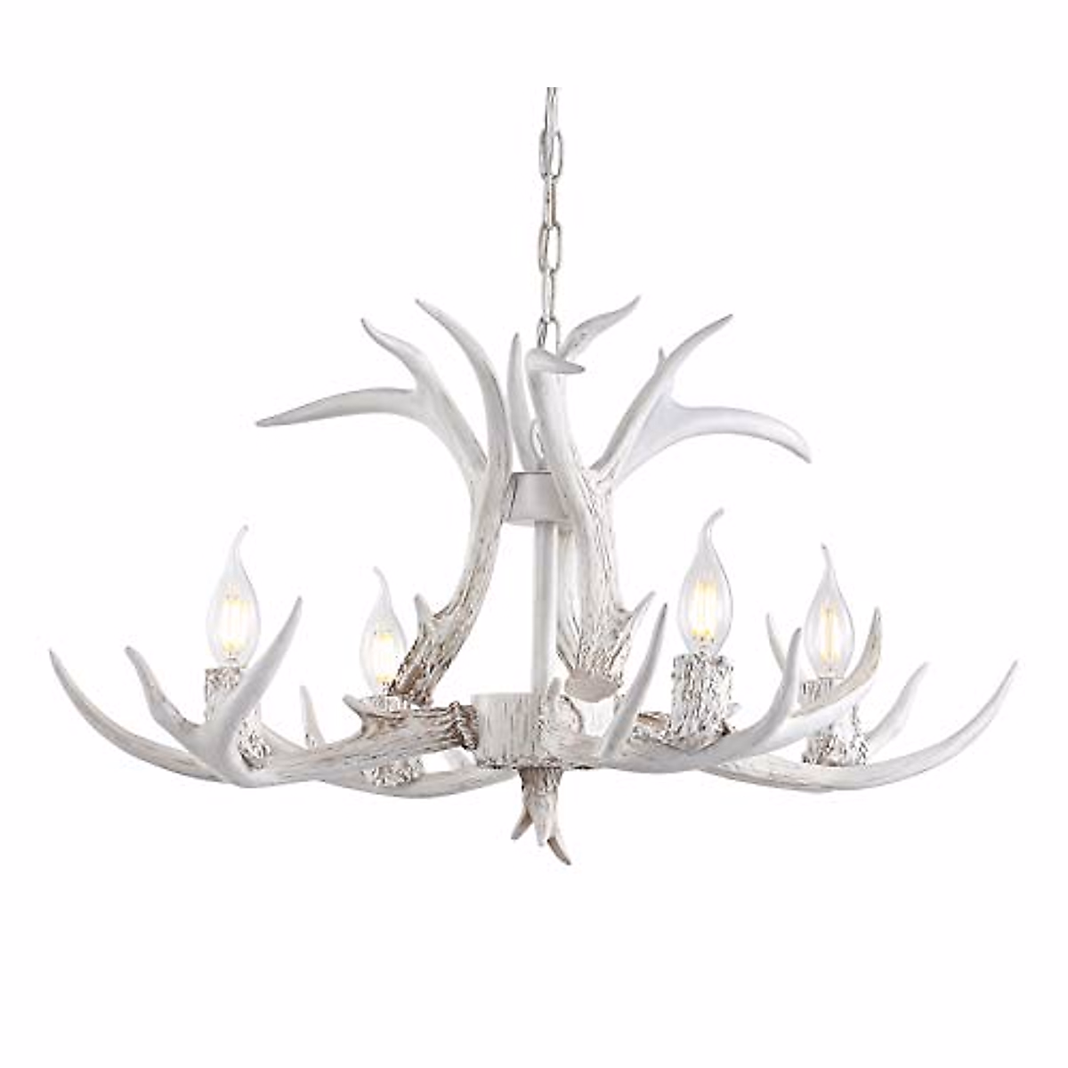 JONATHAN Y JYL6301B Eldora 26" Adjustable Resin Antler 4-Light LED Chandelier, Glam, Rustic,Cottage,Transitional, Dimmable Dining Room, Living Room, Kitchen, Foyer, Bedroom, White