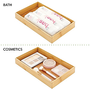 mDesign Wooden Bamboo Drawer Organizer - 15" Long Stackable Storage Box Tray for Kitchen Drawers/Cabinet - Utensil, Silverware, Spatula, and Flatware Holder - Echo Collection - 2 Pack, Natural Wood