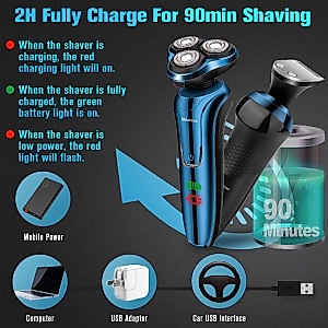 Vifycim Electric Razor for Men, Mens Electric Shavers, Dry Wet Waterproof Rotary Facial Shaver, Portable Face Shaver Cordless Travel USB Rechargeable with Hair Clipper for Shaving Husband Dad