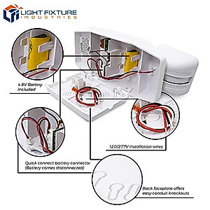 LFI Lights | Self Testing Emergency Light | White Housing | Two LED Adjustable Square Heads | Hardwired with Battery Backup | UL Listed | (2 Pack) | EL-2-W-ST