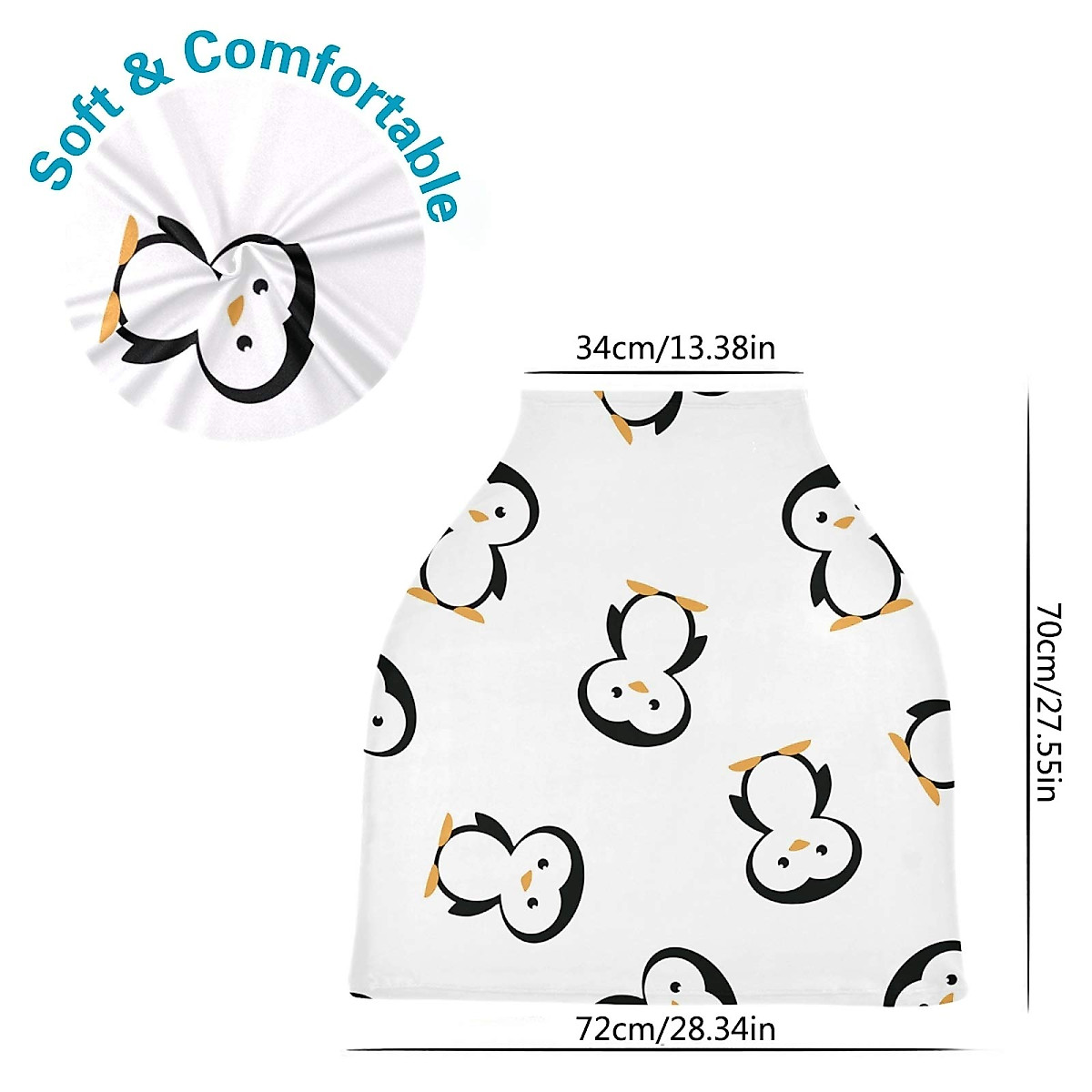 Blueangle Car Seat Cover for Babies, Cartoon Penguins Nursing Cover Breastfeeding Cover, Stretchy Infant Carseat Canopy, Super Soft Breathable