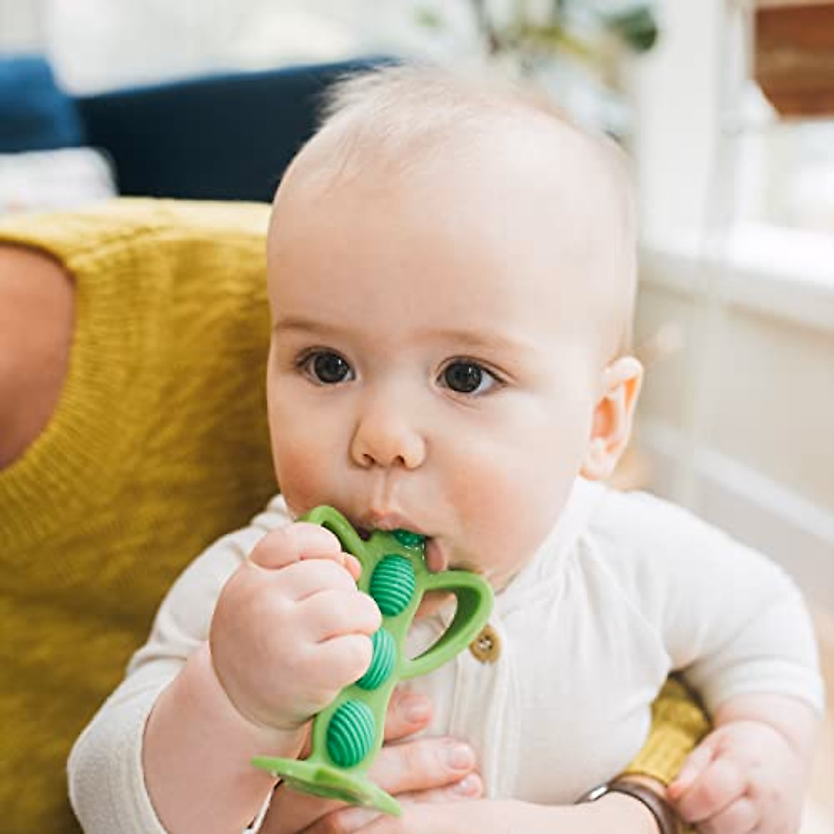 Dr. Brown's Peapod Teether + Training Toothbrush, Help Soothe Baby's Sore Gums, Soft 100% Silicone, BPA Free, 3m+