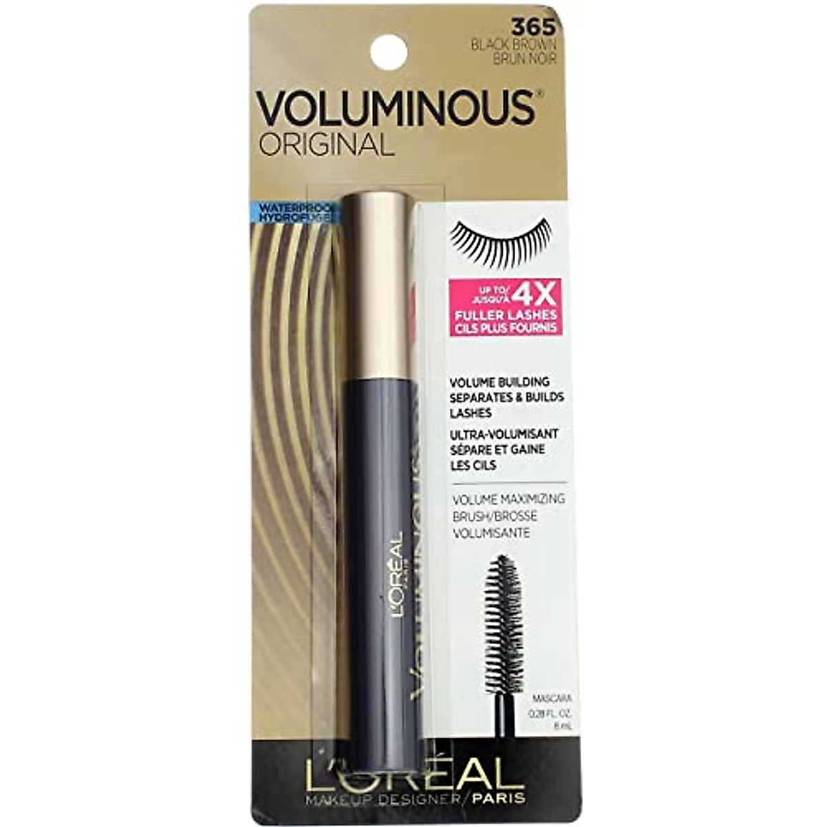 Loreal Paris Voluminous Waterproof Black Brown 365 Mascara - 3 per case.