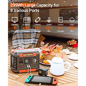 PROGENY 300W Portable Power Station, 299Wh/80818mAh Solar Generator, Regulated DC Output Backup Battery with Pass-Through Charging AC Outlet, Pure Sine Wave, LED Light Power Station for CPAP Camping