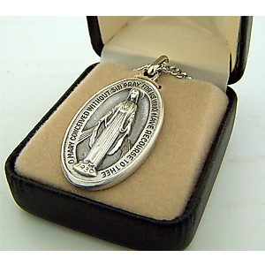 CB Silver Toned Base Oval Virgin Mother Mary Madonna Medal, 1 1/2 Inch