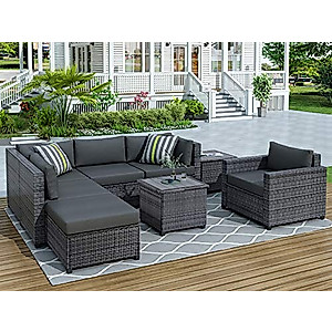 GODAFA 8-Piece Outdoor Patio Furniture Set,All-Weather PE Wicker Rattan Conversation Sectional Sofa with Comfortable Cushions for Backyard Porch Poolside, Gray