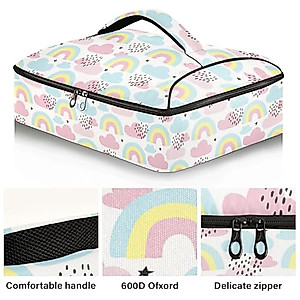 Kcldeci Insulated Thermal Food Carrier Insulated Casserole Carrier for Hot or Cold Food,Rainbow Cloud Insulated Tote Bag for Potluck Cookouts Parties Picnic,Lasagna Lugger
