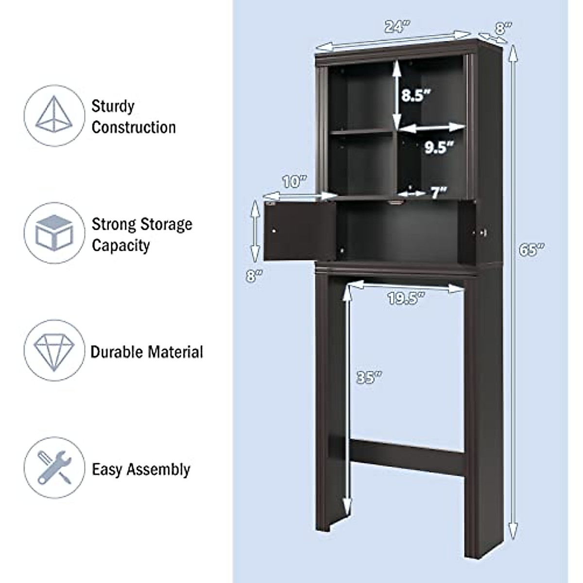 LOKO Over The Toilet Storage Cabinet, 2-Door Tall Bathroom Organizer w/ 4 Open Compartments & Adjustable Shelves, Modern Simple Toilet Space Saver, Ideal for Bathroom Laundry Balcony (Espresso)