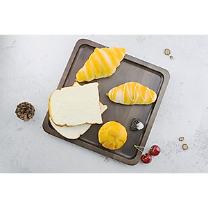 Rustic Walnut Wooden Tray Solid Wood Serving Tray Square Rectangle Platter Tea Tray Coffee Table Tray (Large Square with Grooves（11x11x1inch）)