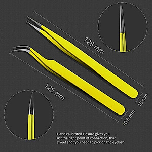 SIVOTE Eyelash Extension Tweezers for Classic & Volume Lashes, 2-Pack, Yellow
