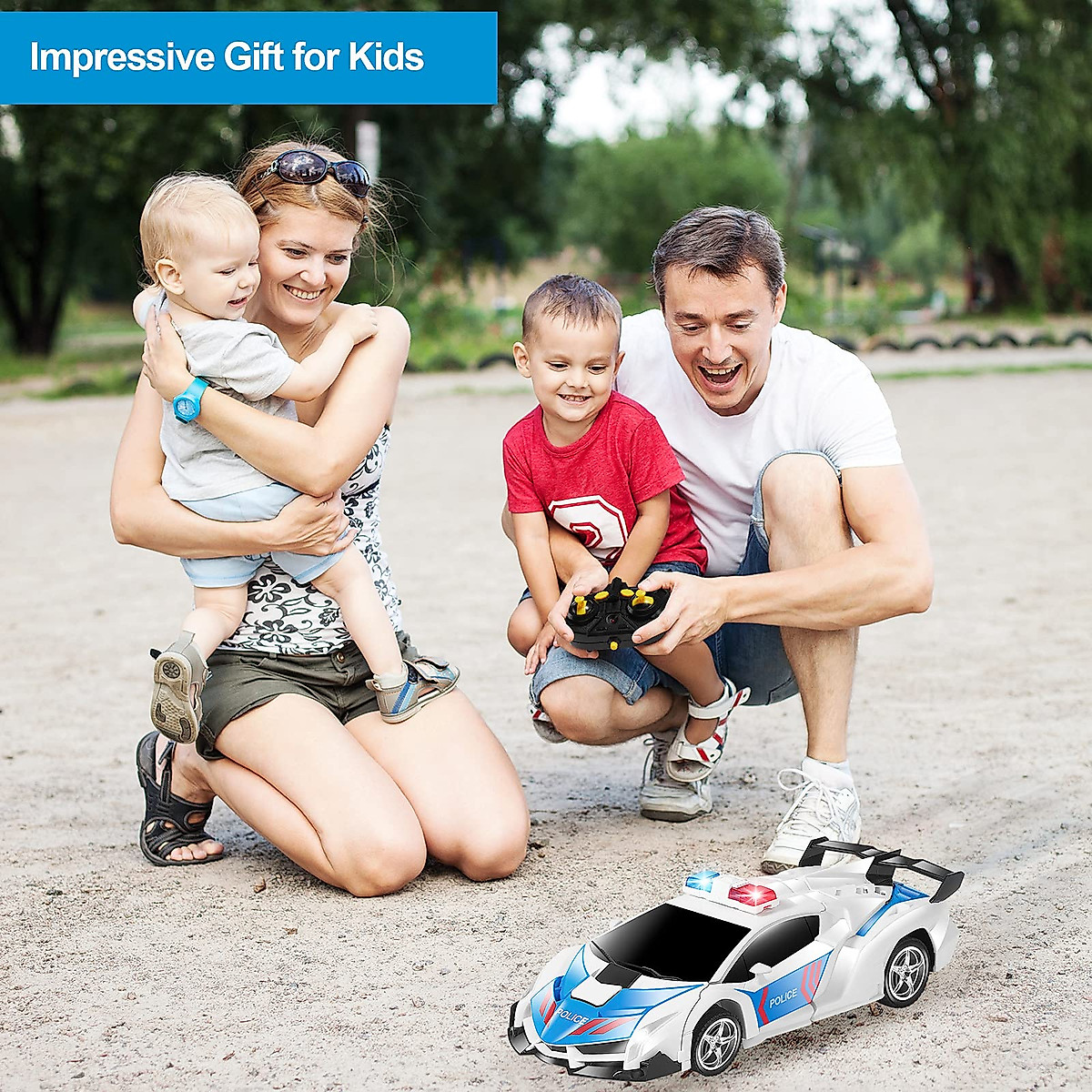 CEGOUFUN 1:18 Scale Transform RC Car Robot for Kids, Remote Control Car with One Button Deformation, 2.4Ghz Remote Control Police Toy Car with 360 Degree Drifting, Great Toys Gift for Boys Girls