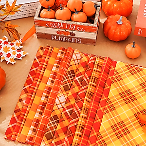 Whaline 12Pcs Fall Cotton Fabric Bundles 10 x 10 Inch Autumn Buffalo Plaid Fat Quarters Plaid Quilting Patchwork Squares Sewing Fabrics for Harvest Thanksgiving DIY Handmade Craft Home Party Decor