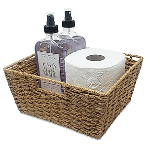 KOVOT Woven Wicker Storage Baskets with Built-in Carry Handles - 9.75"L x 8.5"W x 4.5"H (3-Pack)